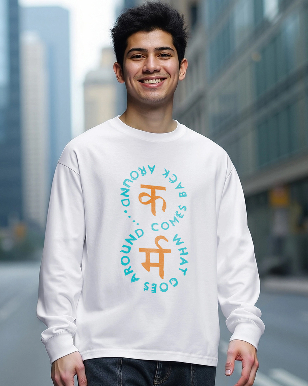 Buy Men's White Karma Typography Oversized T-shirt Online at Bewakoof