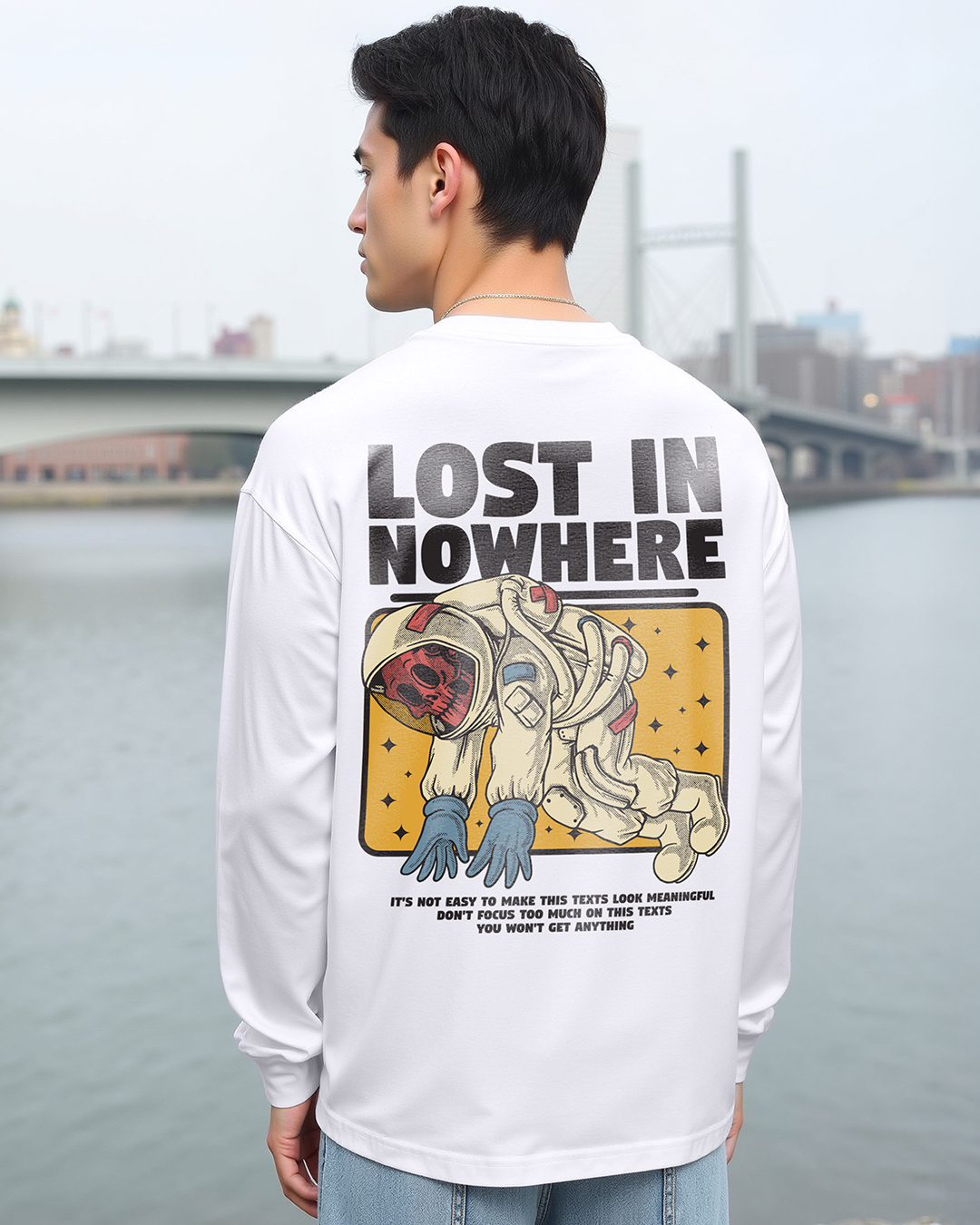 Buy Men's White Lost In Nowhere Graphic Printed Oversized T-shirt ...