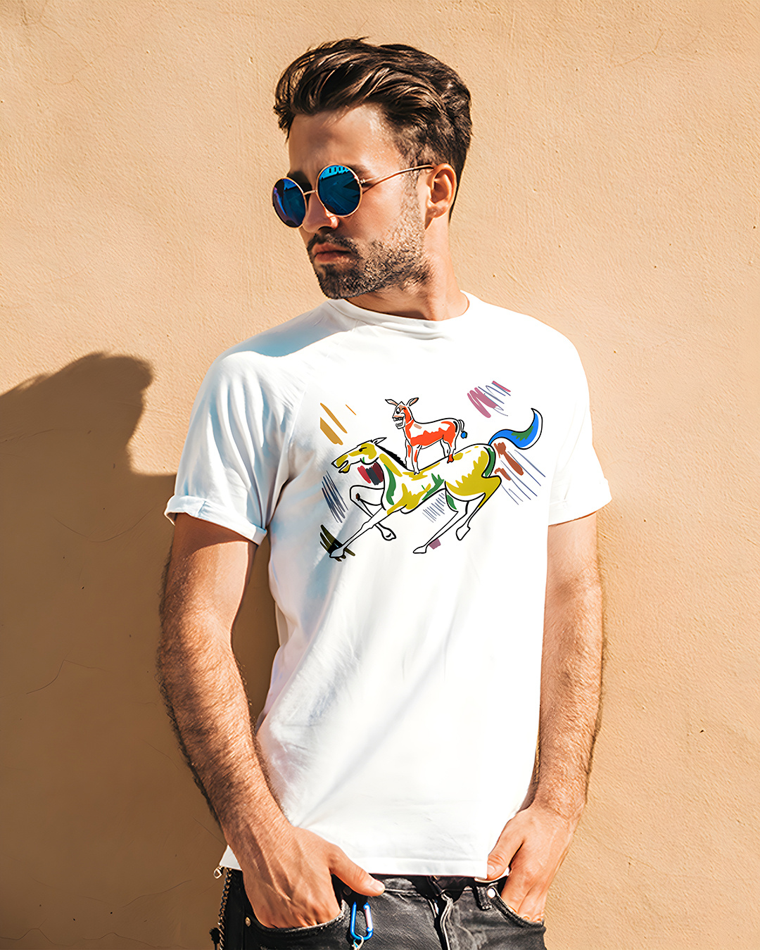 Buy Men's White Majnu Bhai Printed T-shirt Online at Bewakoof