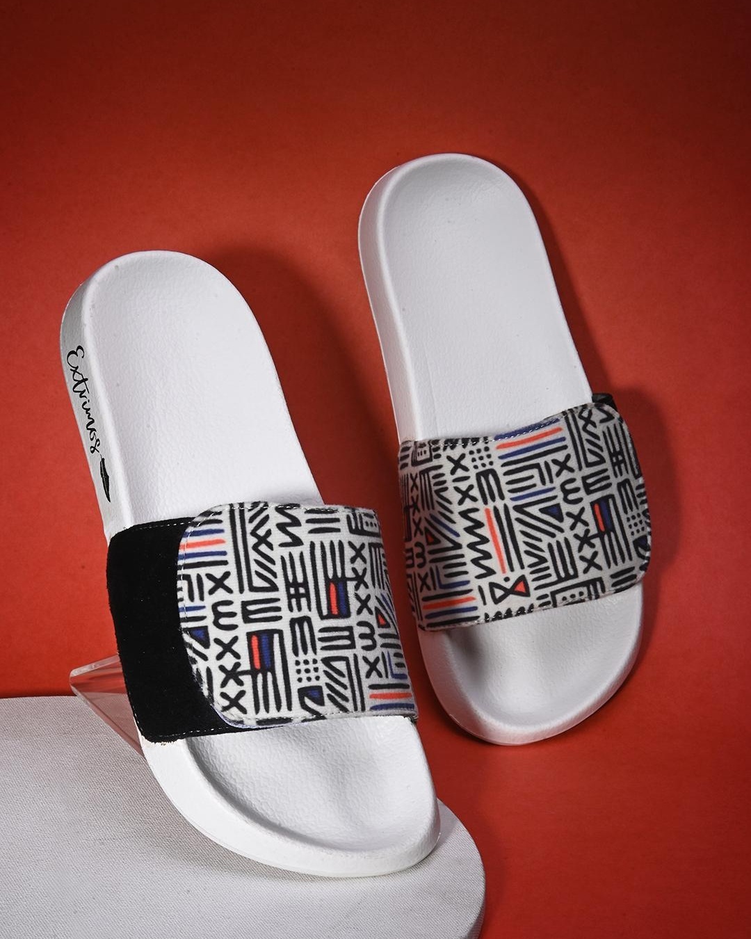 Buy Men's White Mathematical Printed Adjustable Strap Sliders Online in ...