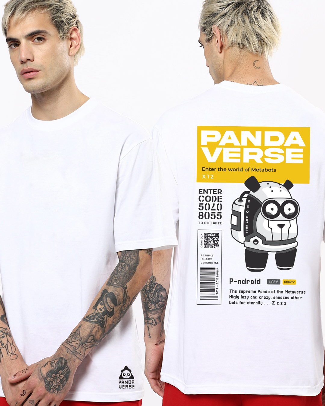 Buy Men's White Meta Pandroid Graphic Printed Oversized T-shirt Online ...