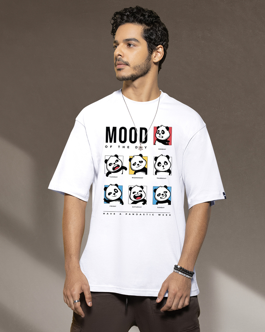 Buy Men's White Mood Of The Day Panda Graphic Printed Oversized T-shirt ...