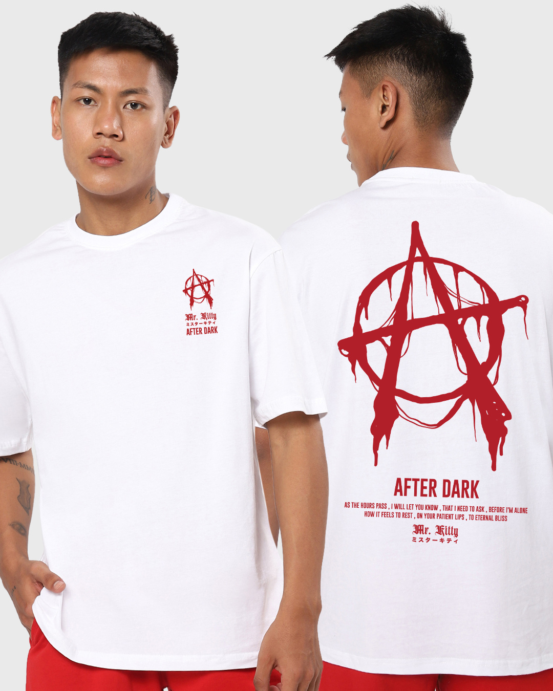 Buy Men's White Mr Kitty Afterdark Graphic Printed Oversized T-shirt ...