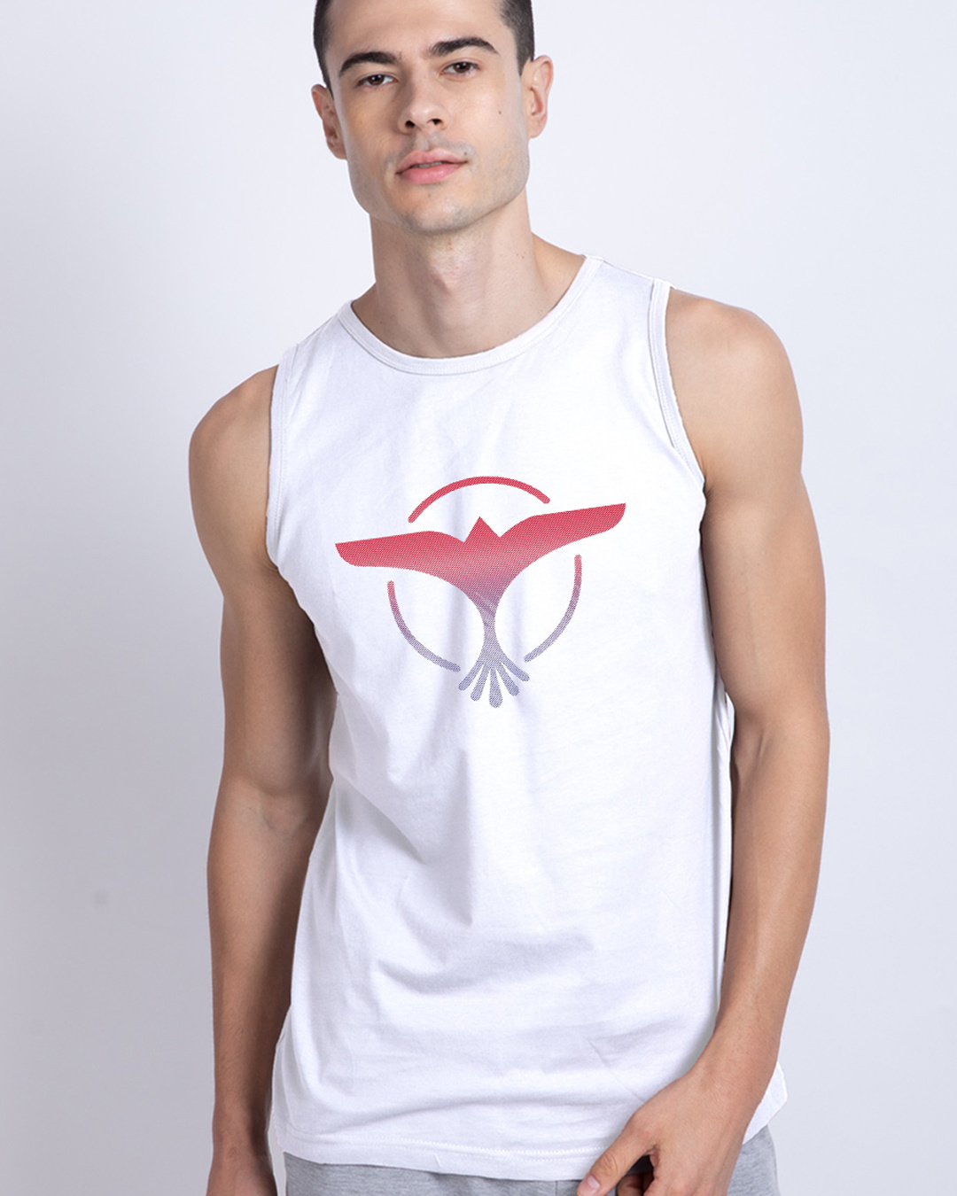 Buy Men's White Music Gradient Logo Graphic Printed Vest Online at Bewakoof