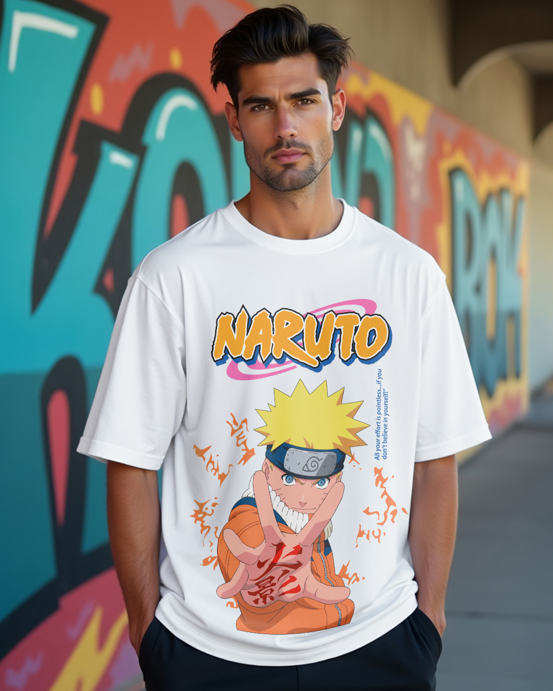 Buy Men's White Naruto Uzumaki Graphic Printed Oversized T-shirt Online ...