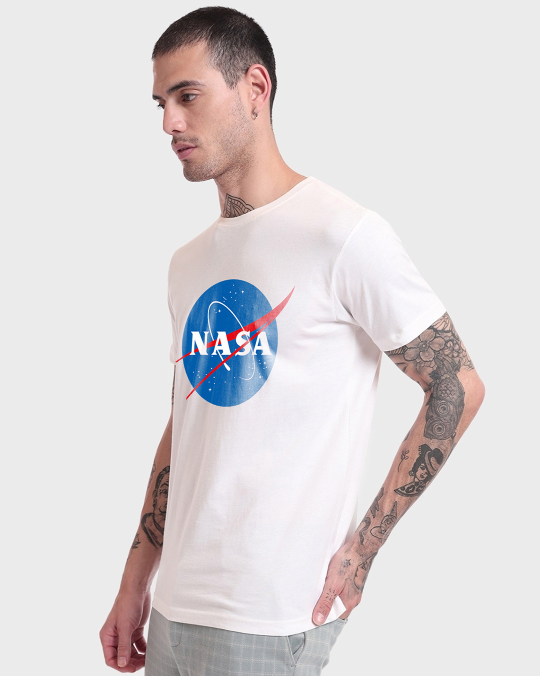 Buy Men's White NASA Meatball Logo Graphic Printed T-shirt Online at ...