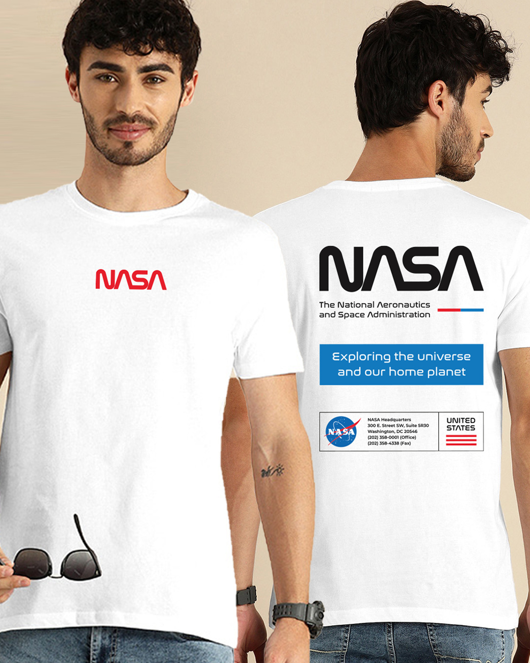 Buy Men's White Nasa Us Typography T-shirt Online at Bewakoof