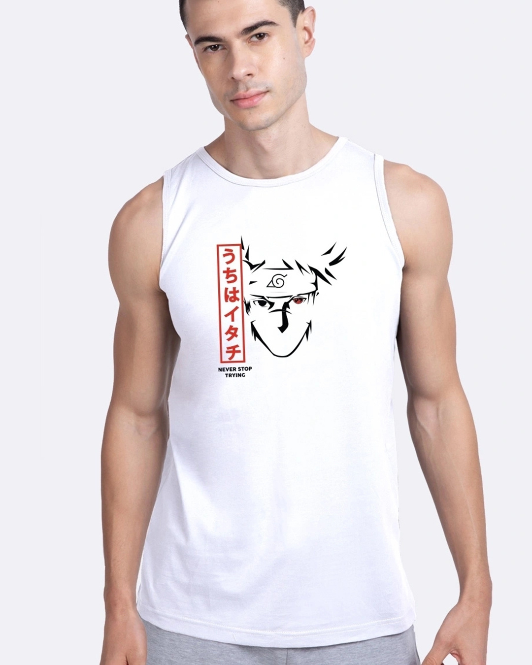 Buy Men's White Never Stop Trying Graphic Printed Vest Online at Bewakoof