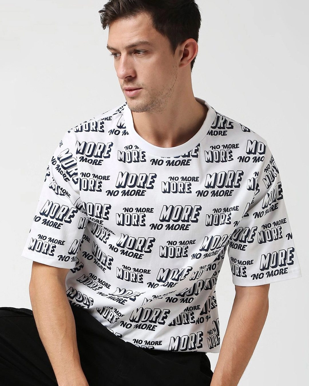 Buy Men's White No More All Over Printed Relaxed Fit T-shirt Online at Bewakoof