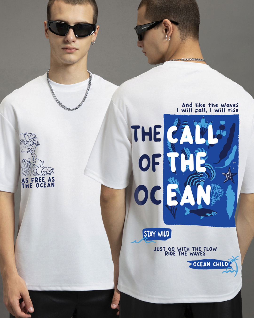 Buy Men's White Ocean Child Graphic Printed Oversized T-shirt Online at Bewakoof