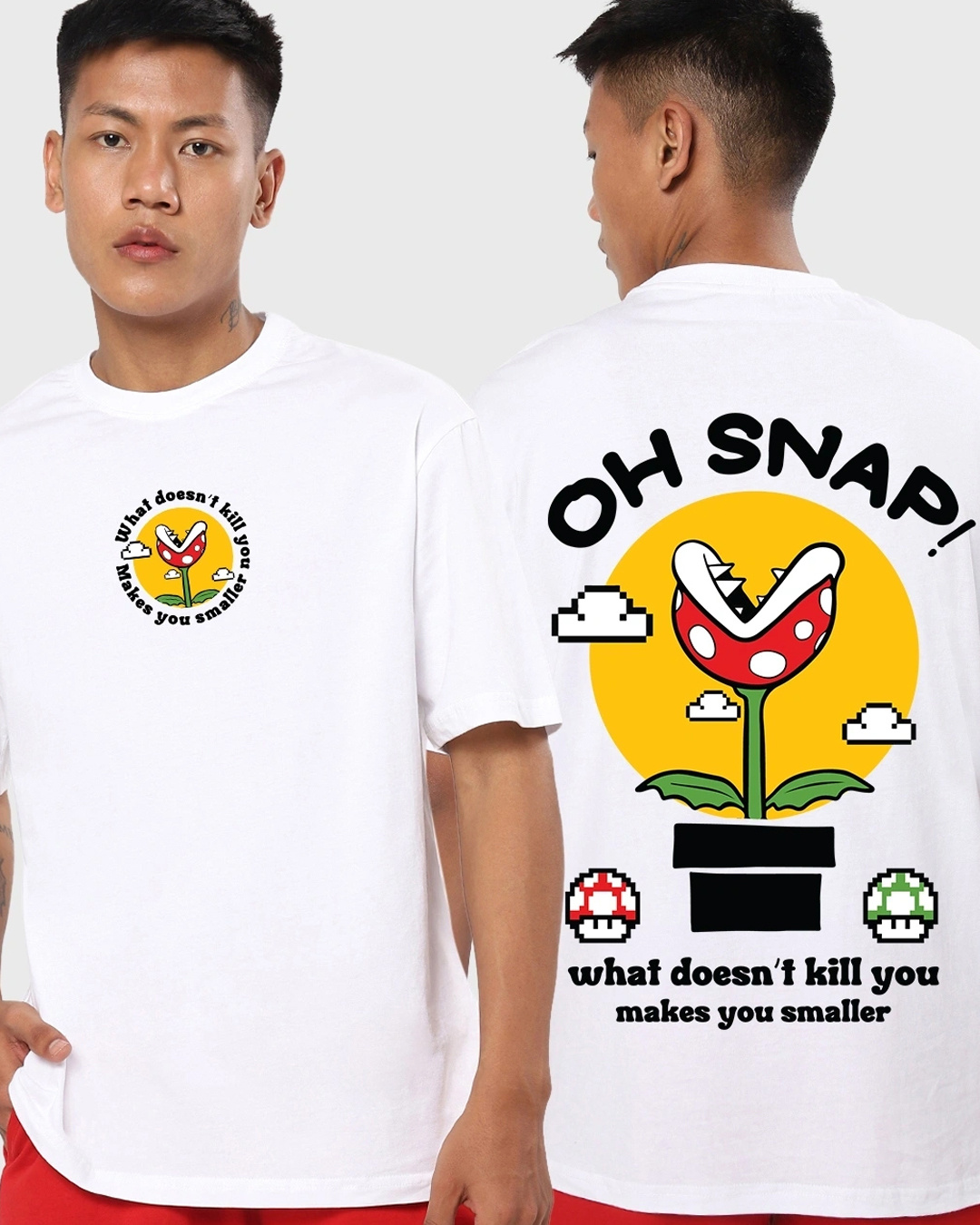 Buy Men's White Oh Snap Graphic Printed Oversized T-shirt Online at Bewakoof