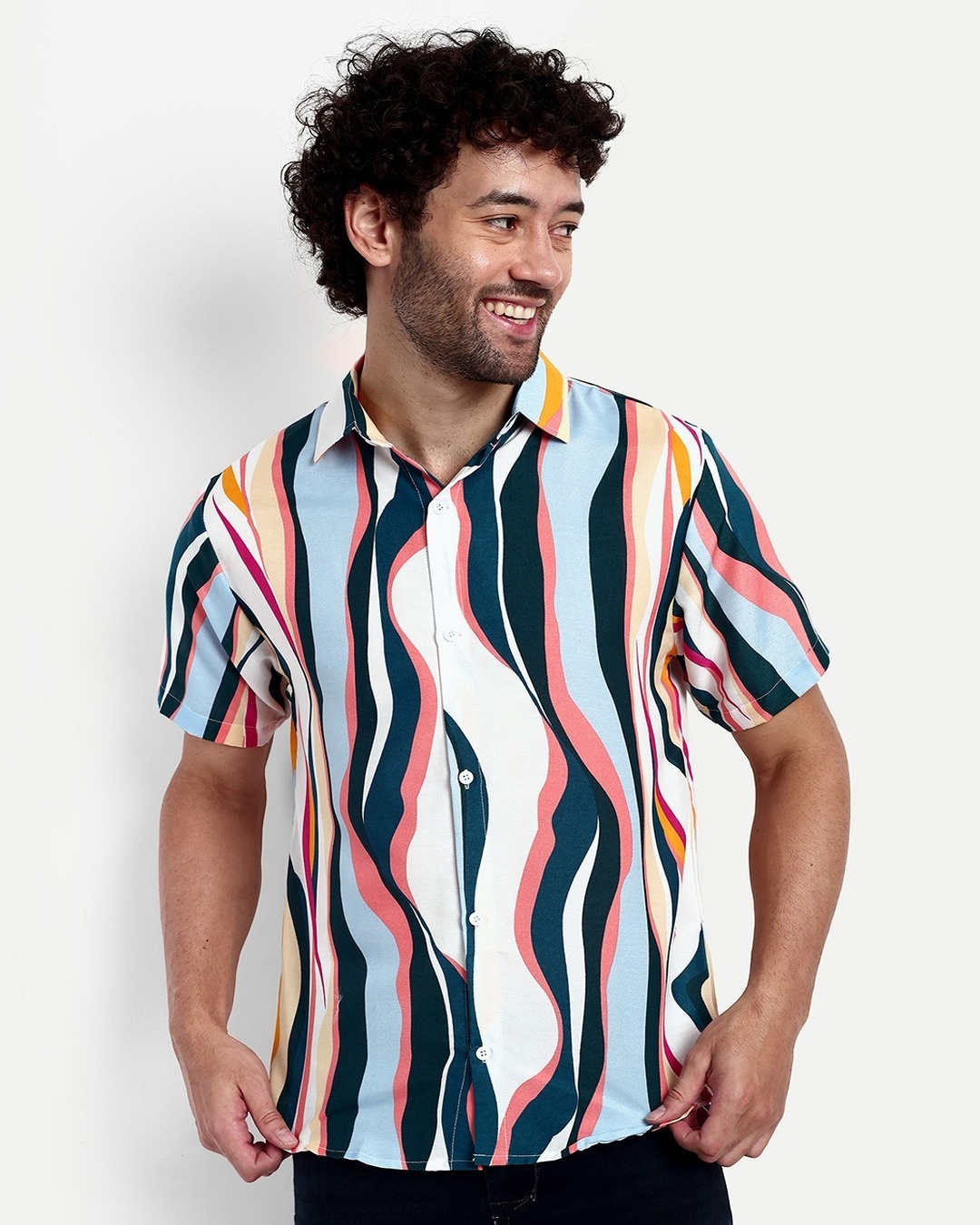Buy Men's White & Orange All Over Abstract Printed Shirt Online at Bewakoof