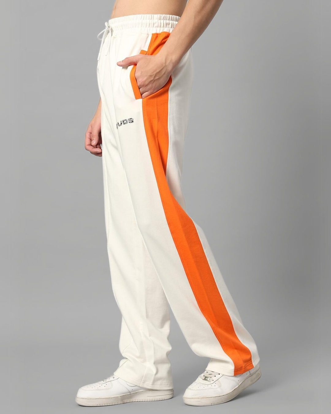 Buy Men's White & Orange Side Panel Relaxed Fit Trackpants Online at ...
