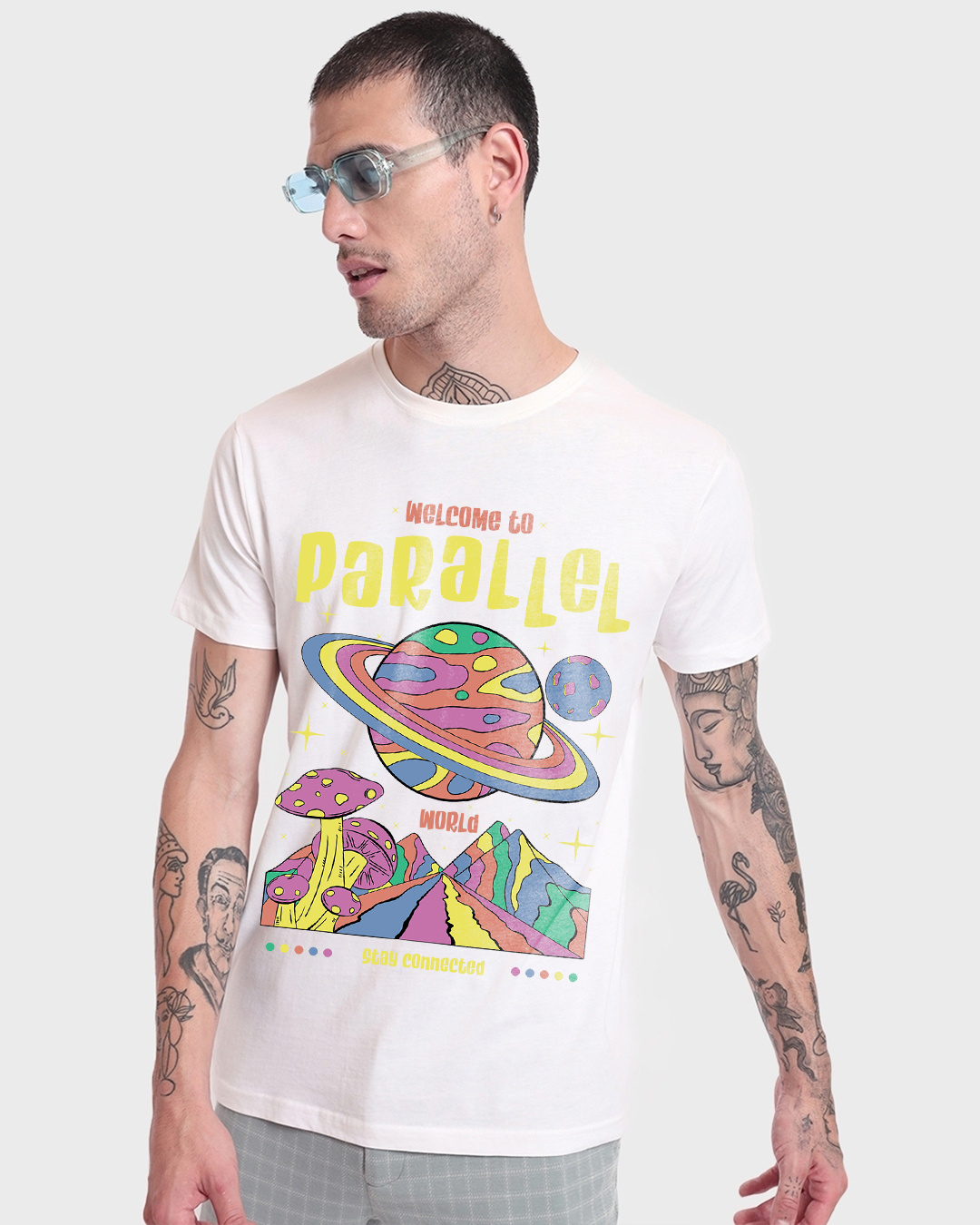 Buy Men's White Parallel World Graphic Printed T-shirt Online at Bewakoof