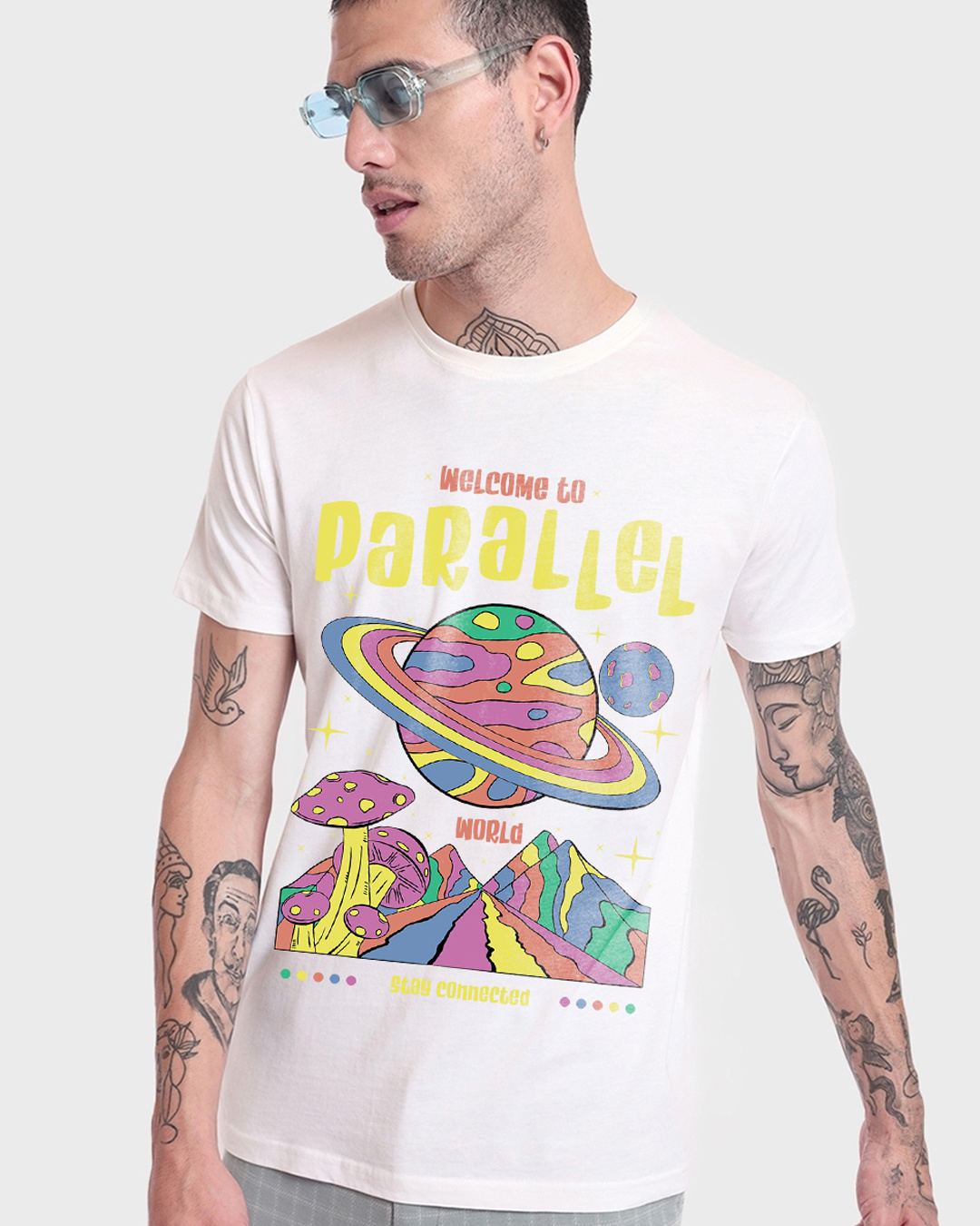 Buy Men's White Parallel World Graphic Printed T-shirt Online at Bewakoof