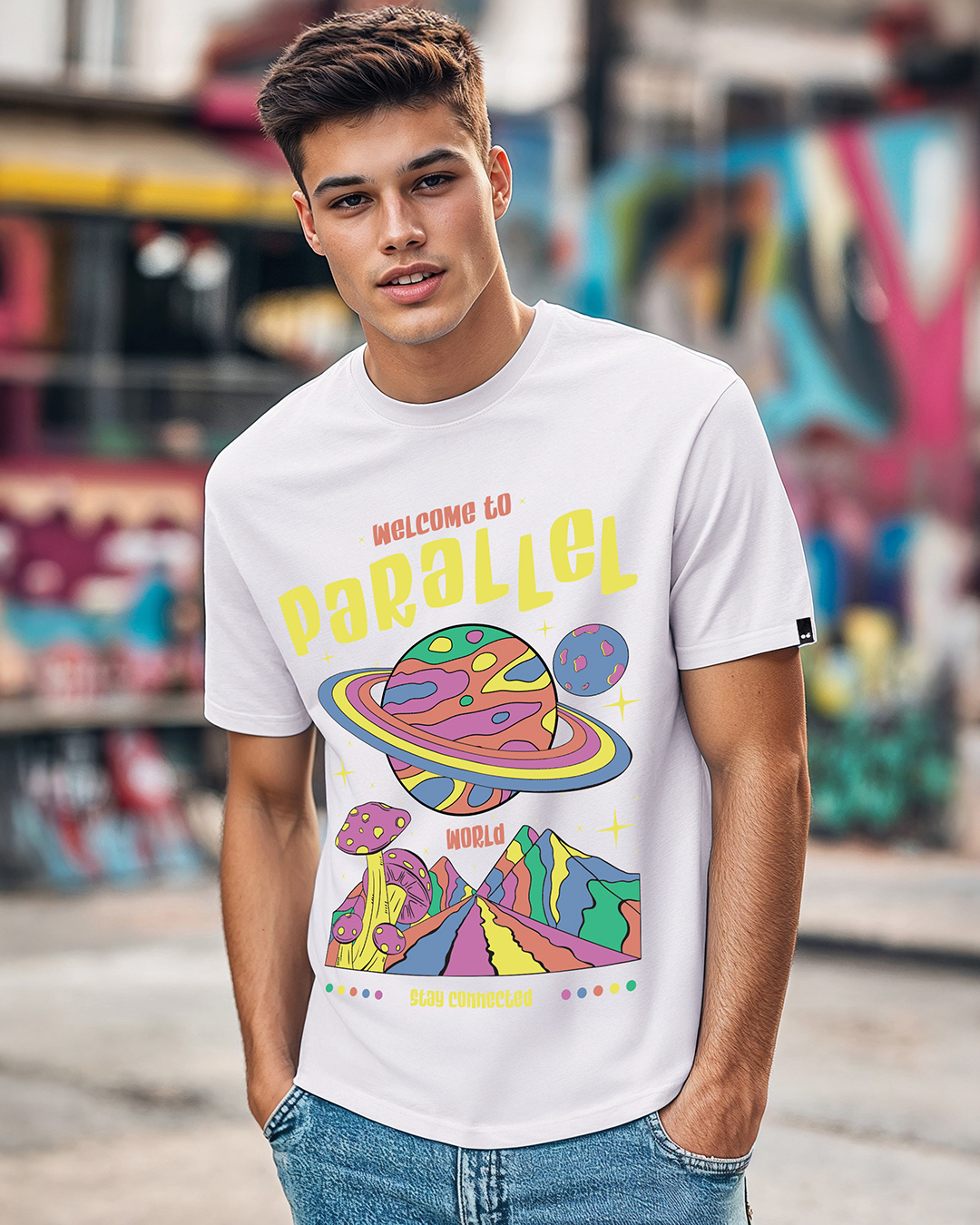 Buy Men's White Parallel World Graphic Printed T-shirt Online at Bewakoof