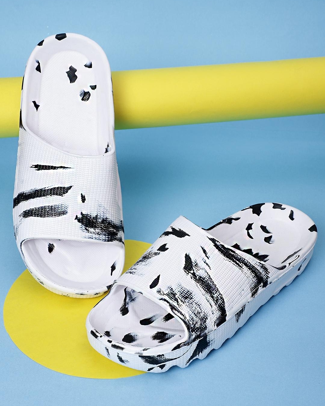 Buy Men's White Printed Zig Zag Sliders Online in India at Bewakoof
