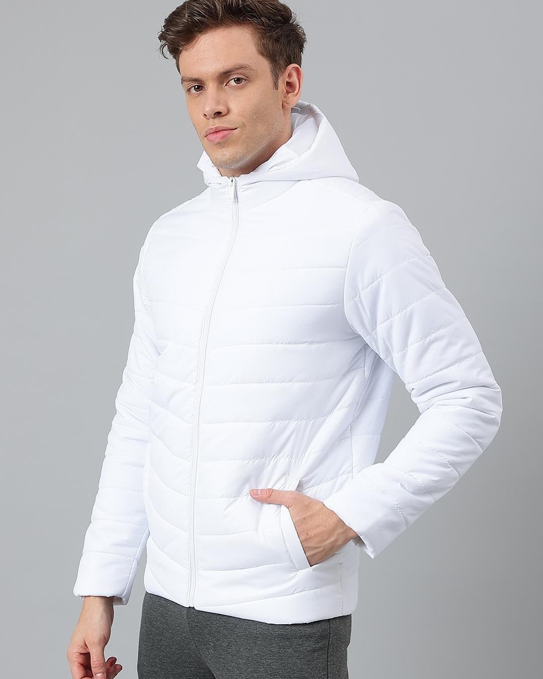 Buy Men's White Puffer Hooded Jacket Online at Bewakoof