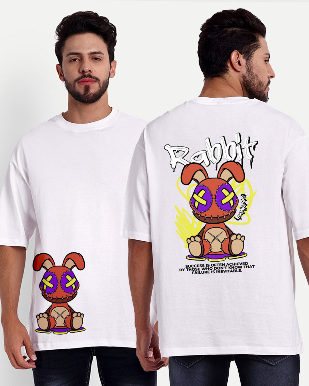 Buy Men's White Rabbit Graphich Printed Oversized T-shirt Online at ...