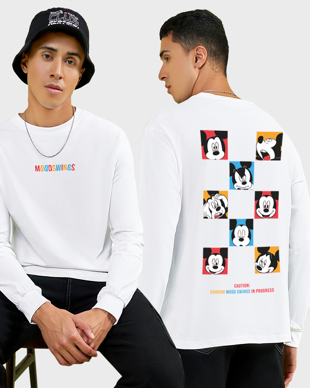 Buy Men's White Random Mood Swings Graphic Printed Oversized T-shirt ...