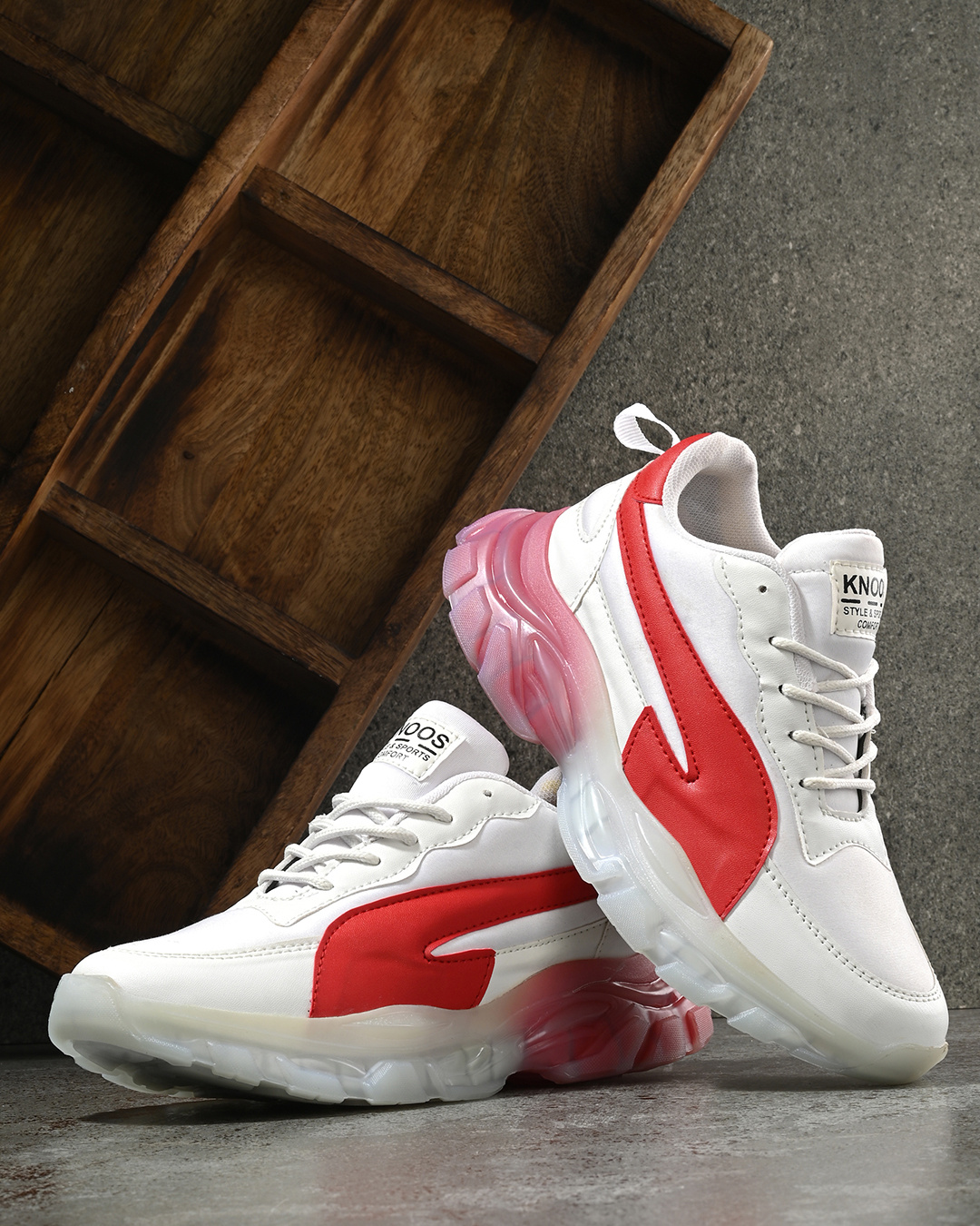 Buy Men's White & Red Color Block Sneakers Online in India at Bewakoof