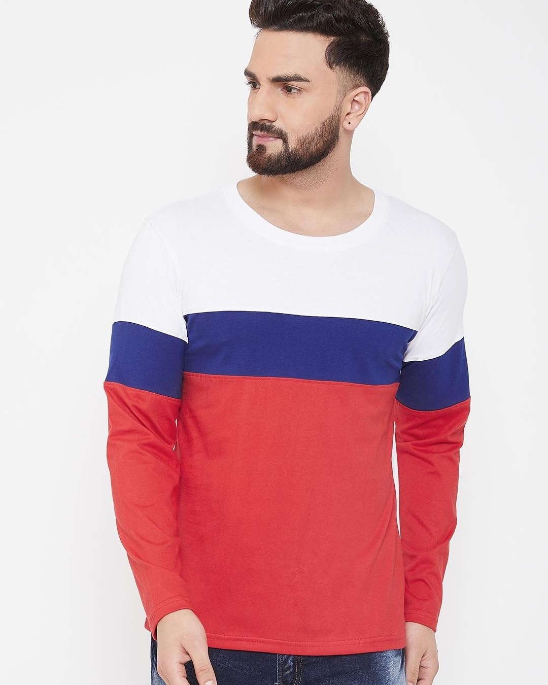 Buy Men's White & Red Color Block T-shirt Online at Bewakoof