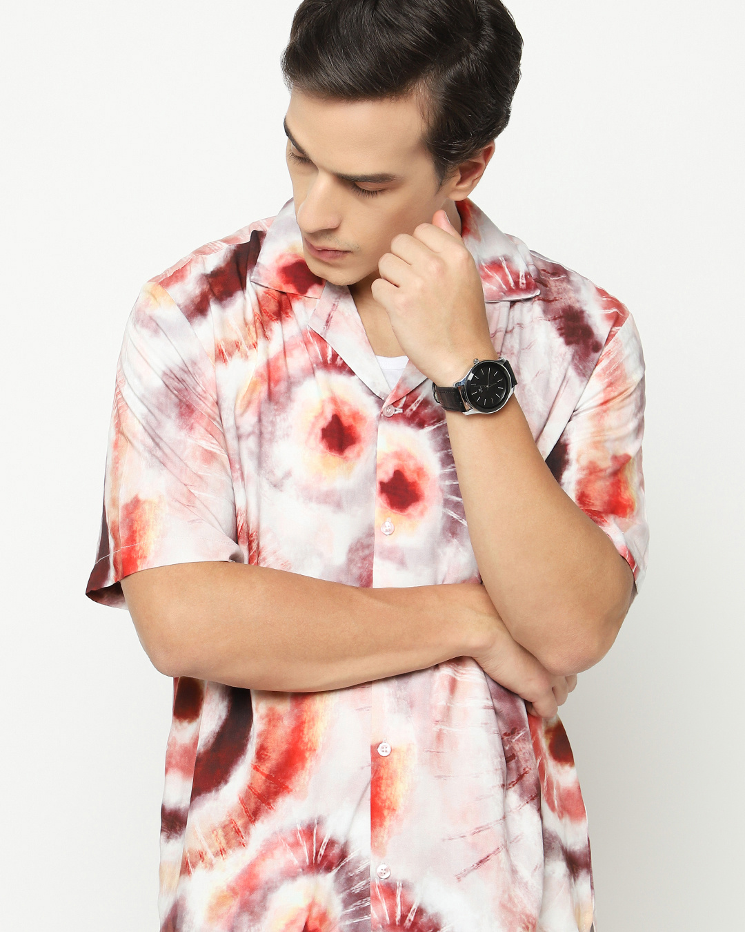 Buy Mens White And Red Tie And Dye Oversized Shirt Online At Bewakoof