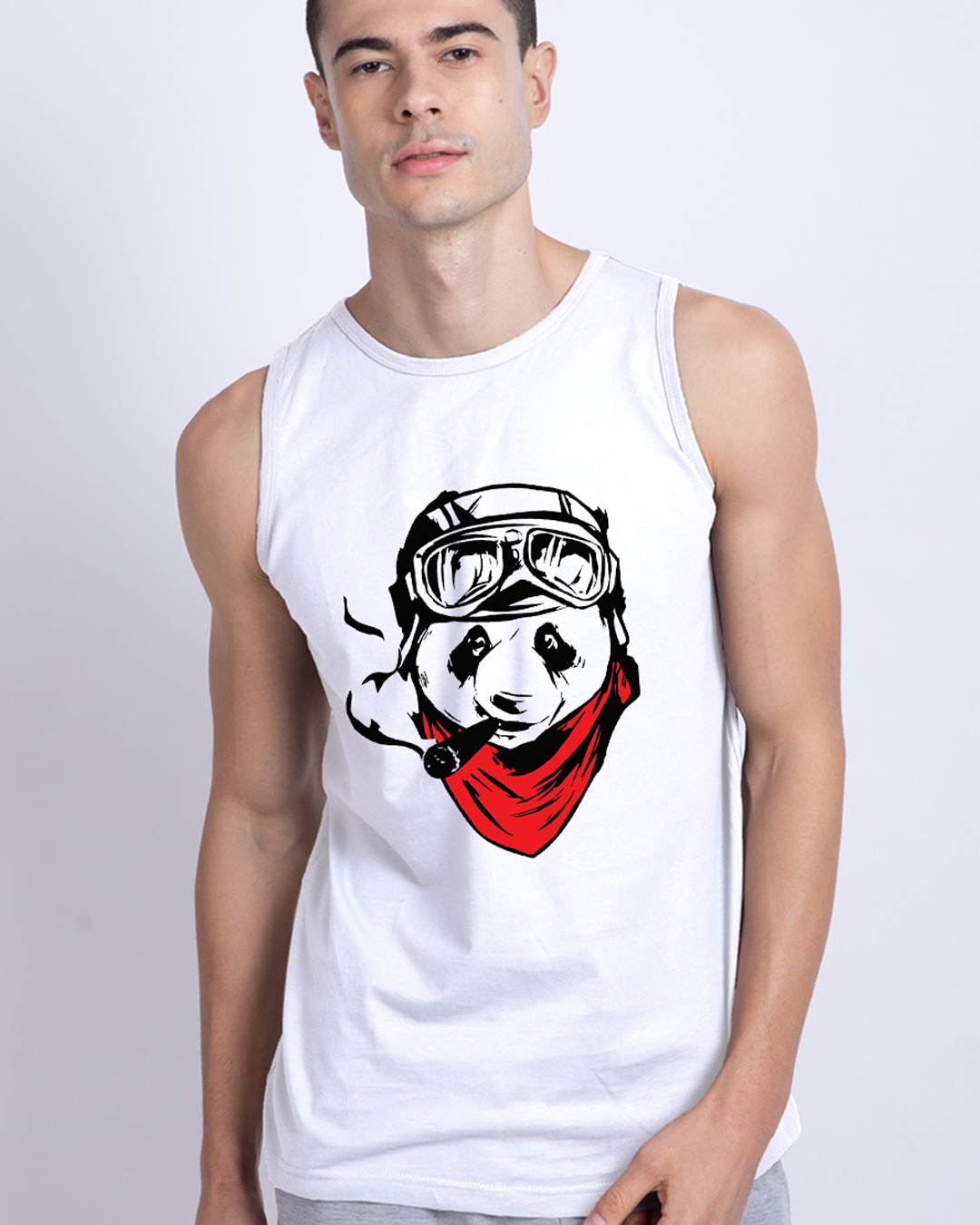 Buy Men's White Rider Panda Graphic Printed Vest Online at Bewakoof