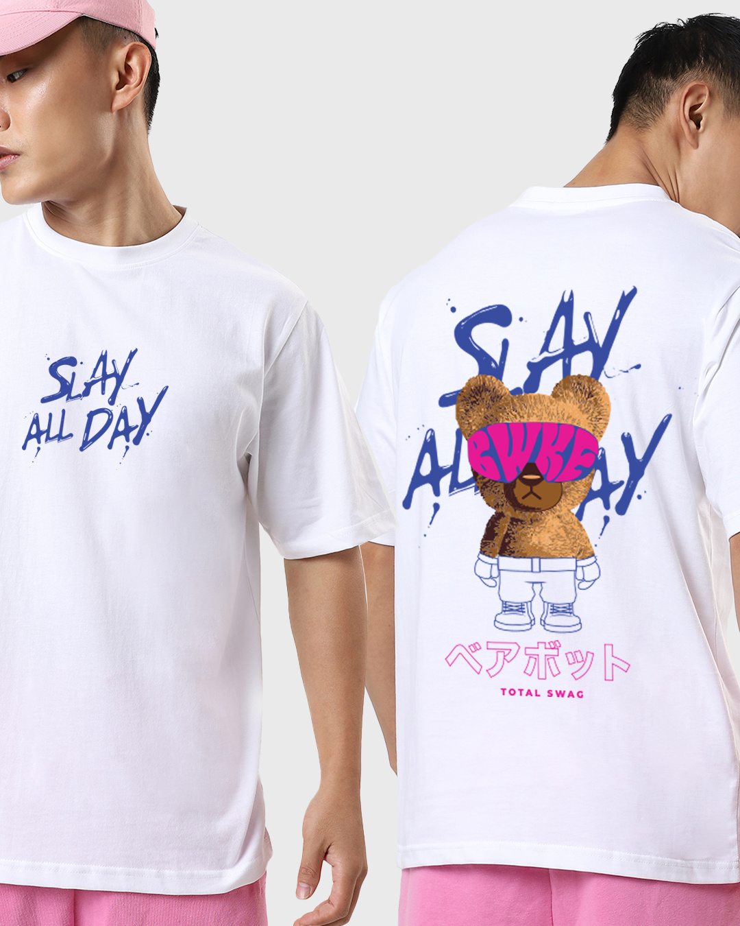 Buy Men's White Slay All Day Graphic Printed Oversized T-shirt Online ...