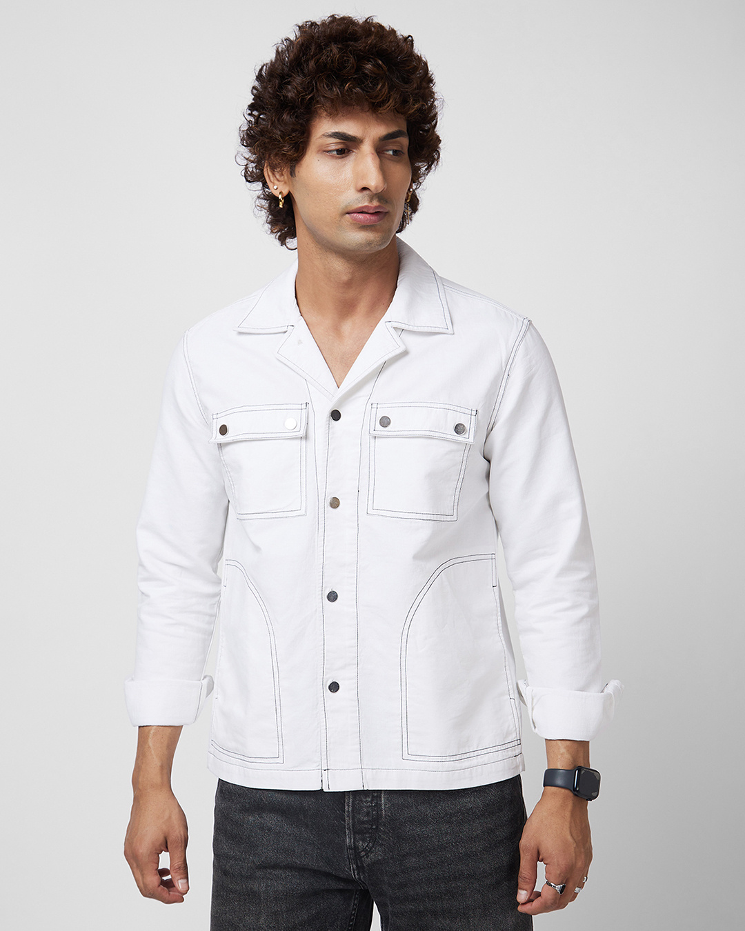 Buy Men's White Slim Fit Shacket Online at Bewakoof
