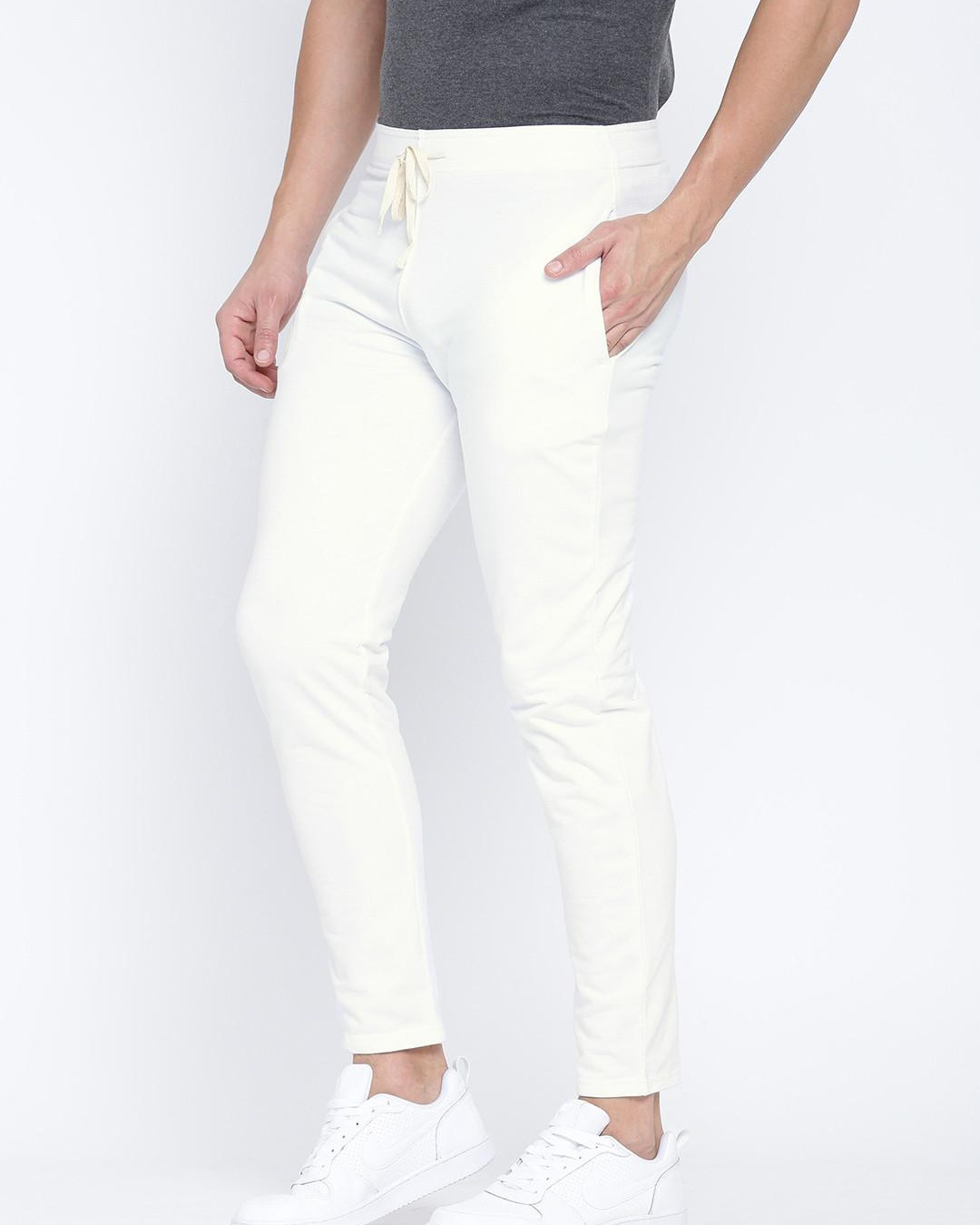 Buy Men's White Slim Fit Track Pants Online at Bewakoof