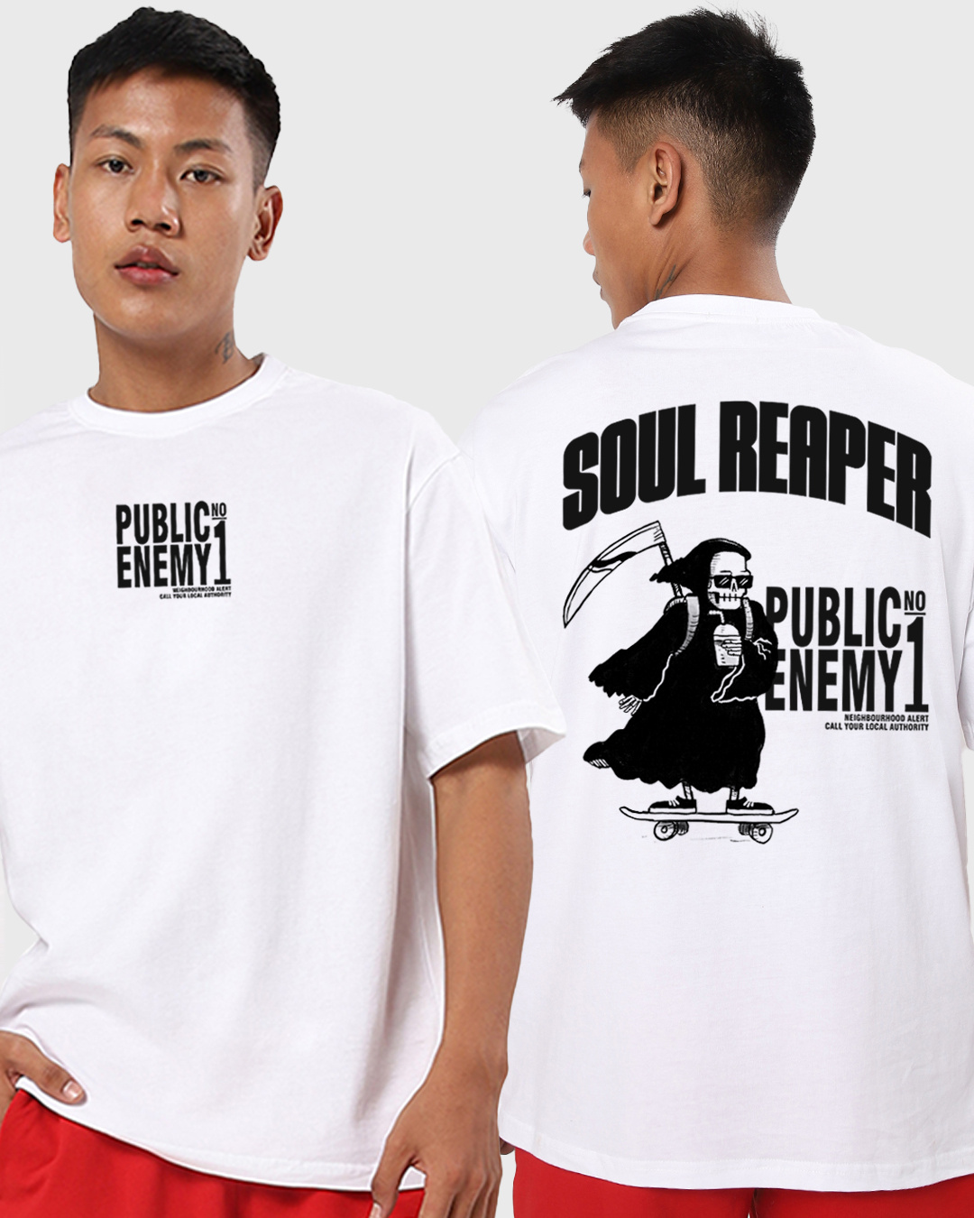 Buy Men's White Soul Reaper Graphic Printed Oversized T-shirt Online at ...