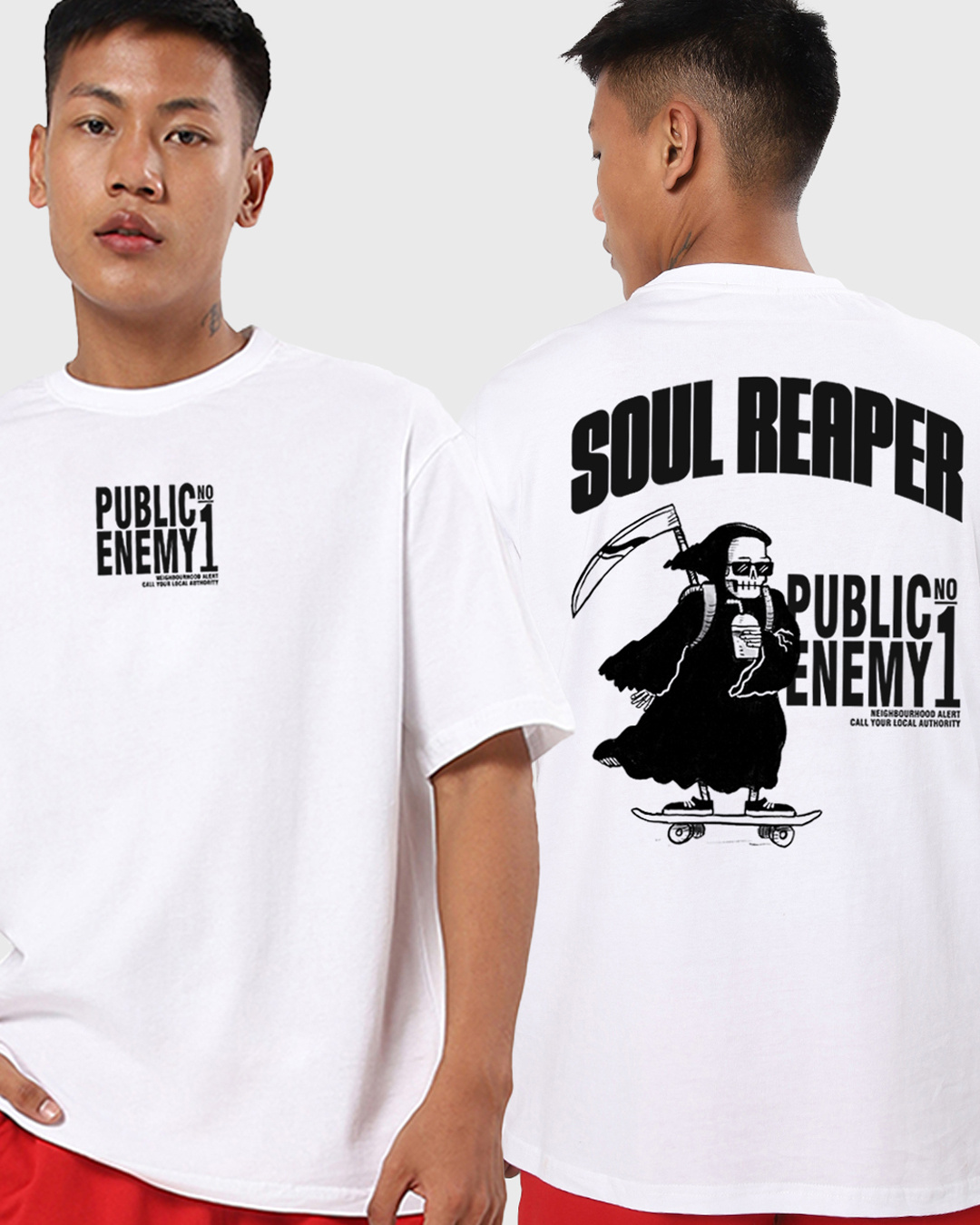 Buy Men's White Soul Reaper Typography Oversized T-shirt Online at Bewakoof