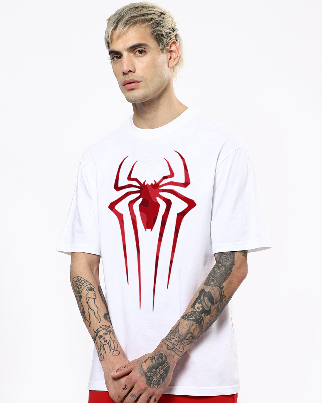 Buy Men's White Spider Blend Graphic Printed Oversized T-shirt Online ...