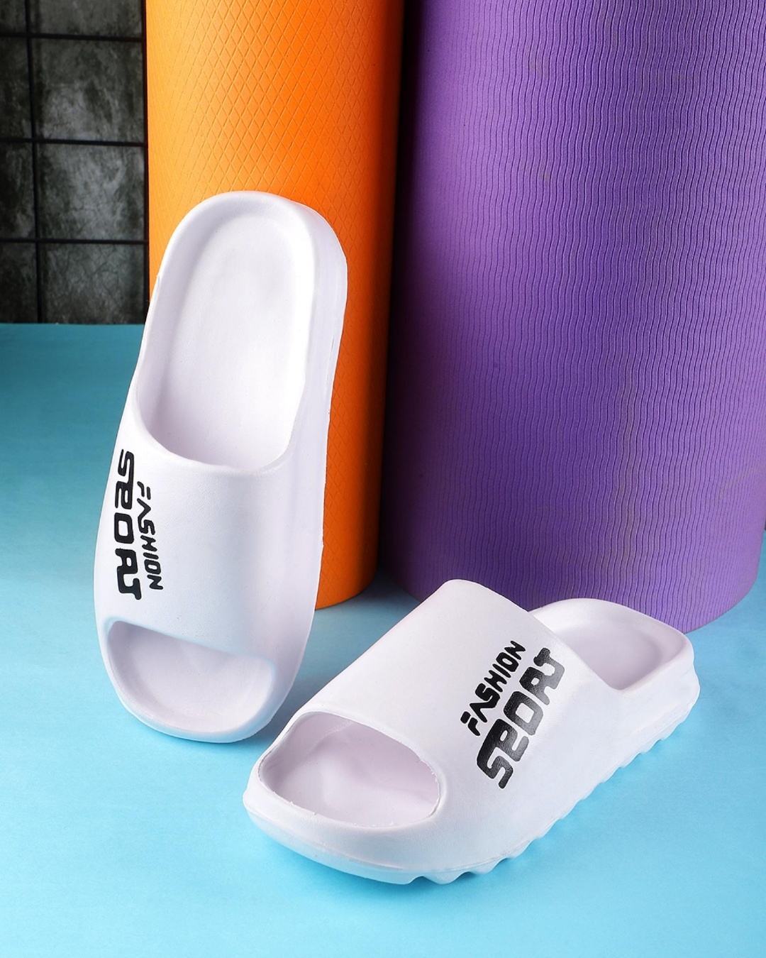 Buy Men's White Sports Typography Sliders Online in India at Bewakoof