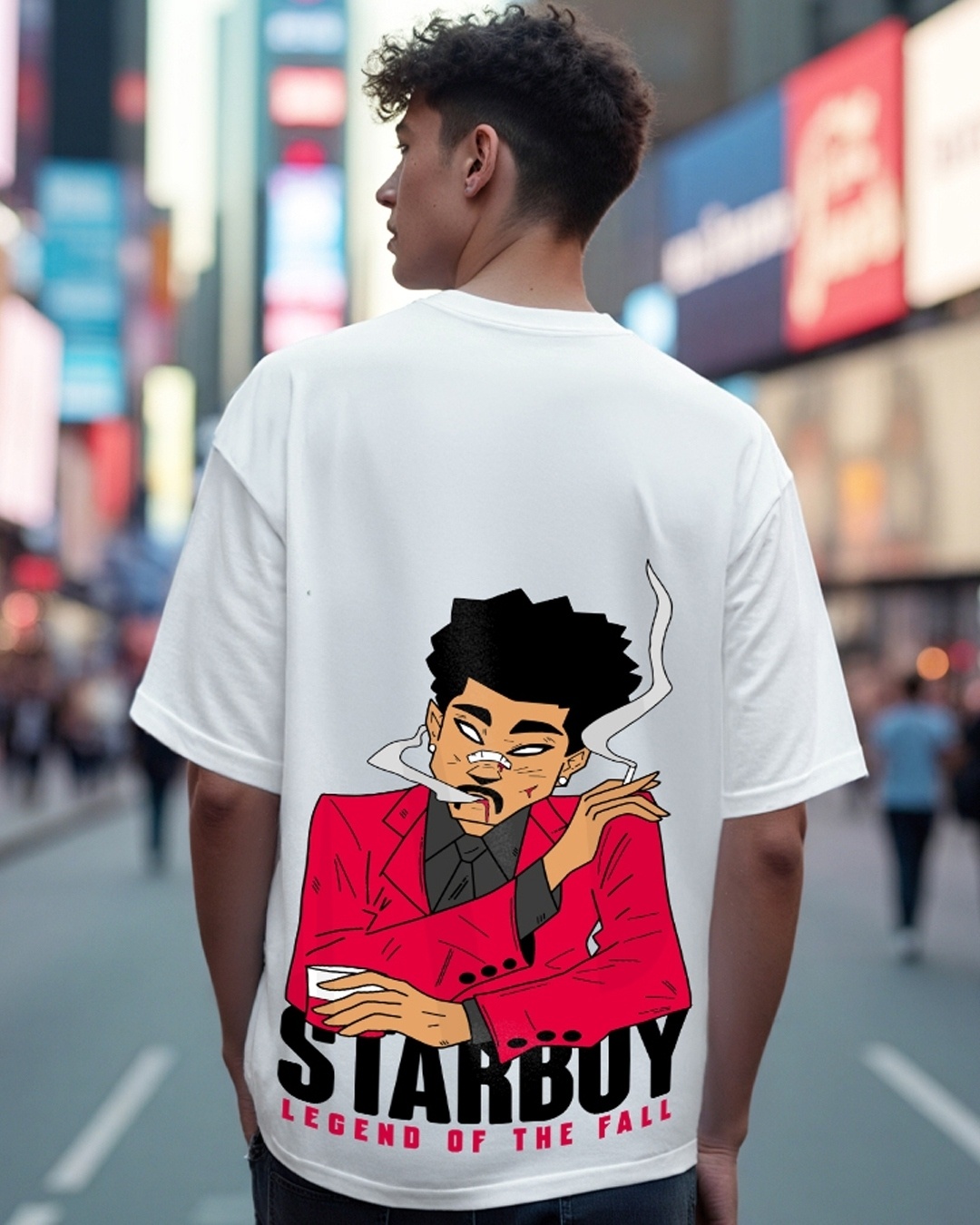 Buy Men's White Star Boy Graphic Printed Oversized T-shirt Online at ...