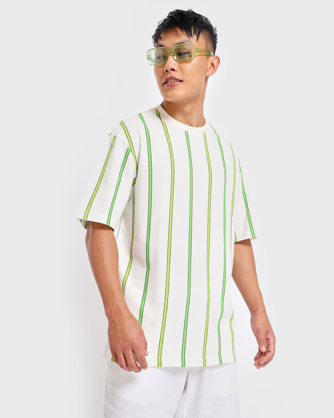 Buy Mens White Striped Oversized T Shirt Online At Bewakoof