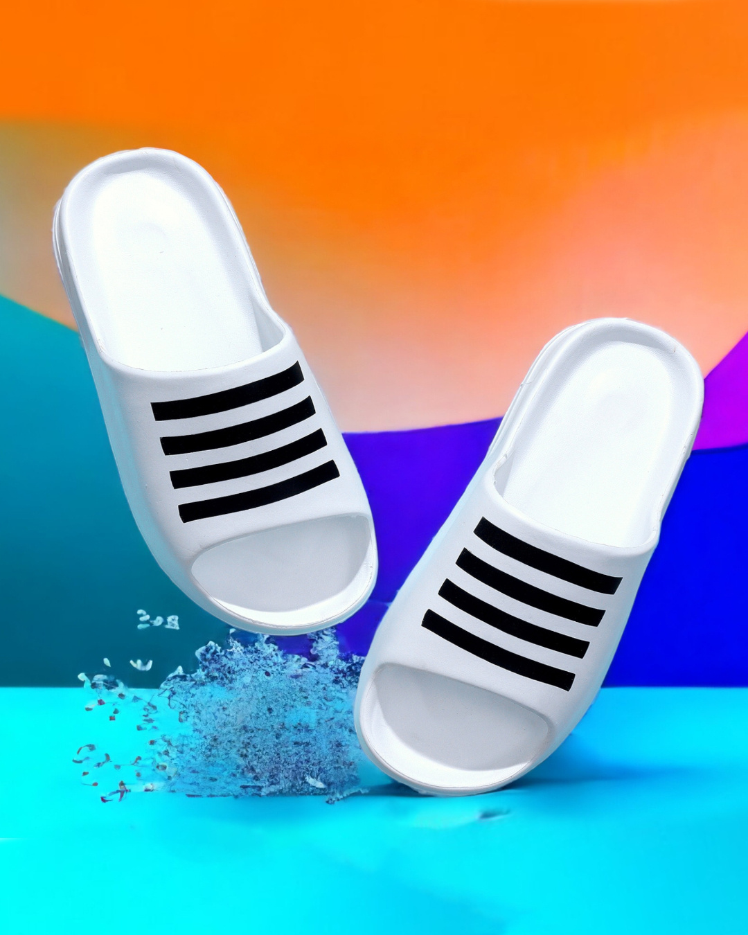 Buy Men's White Striped Sliders Online in India at Bewakoof