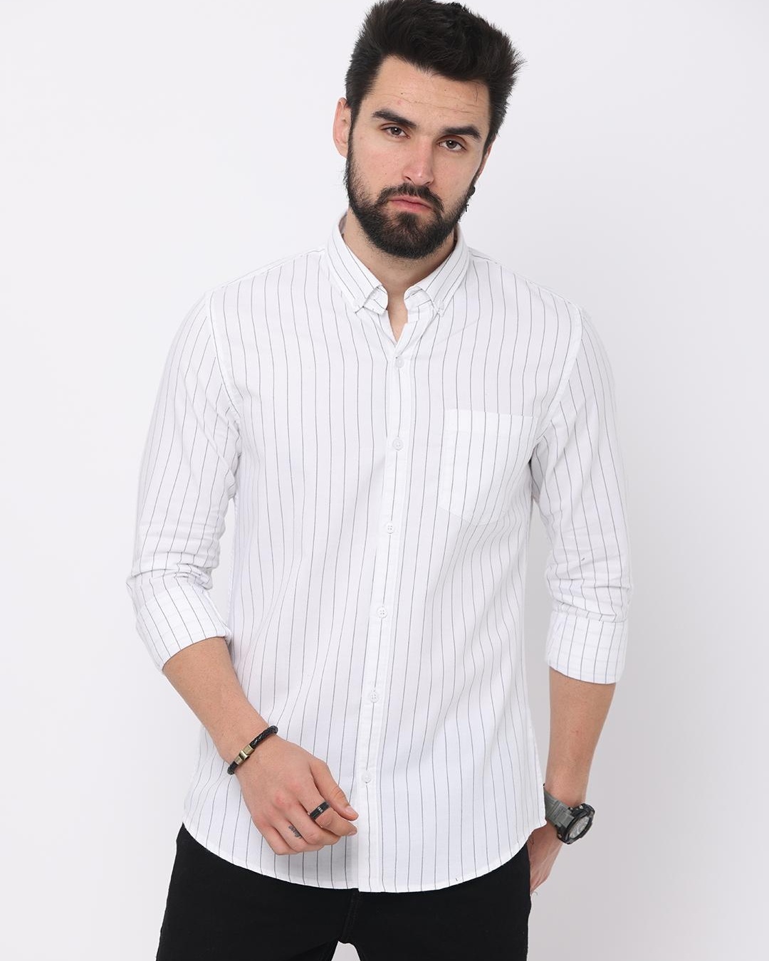 Buy Men's White Striped Slim Fit Shirt Online at Bewakoof