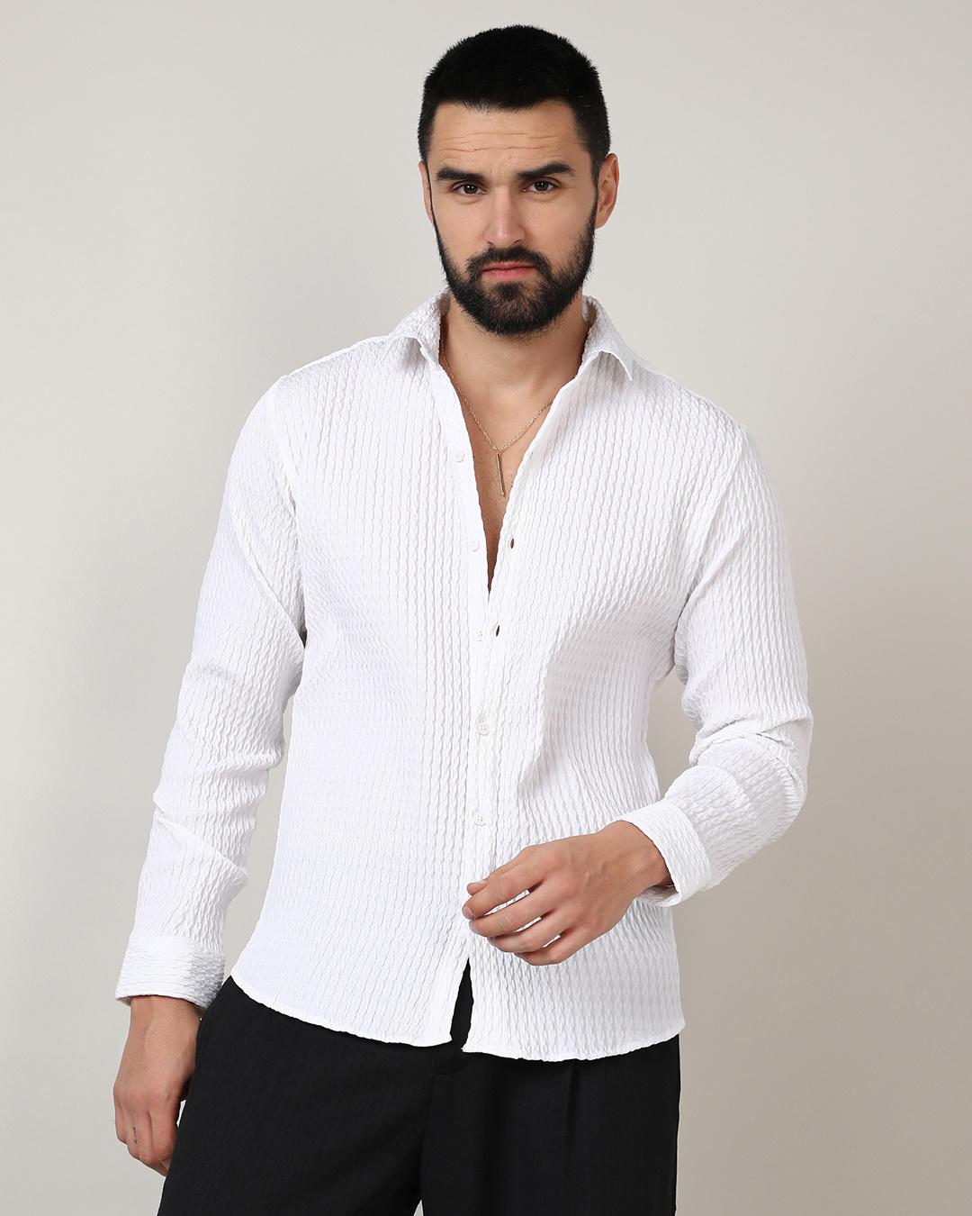 Buy Men's White Textured Shirt Online at Bewakoof