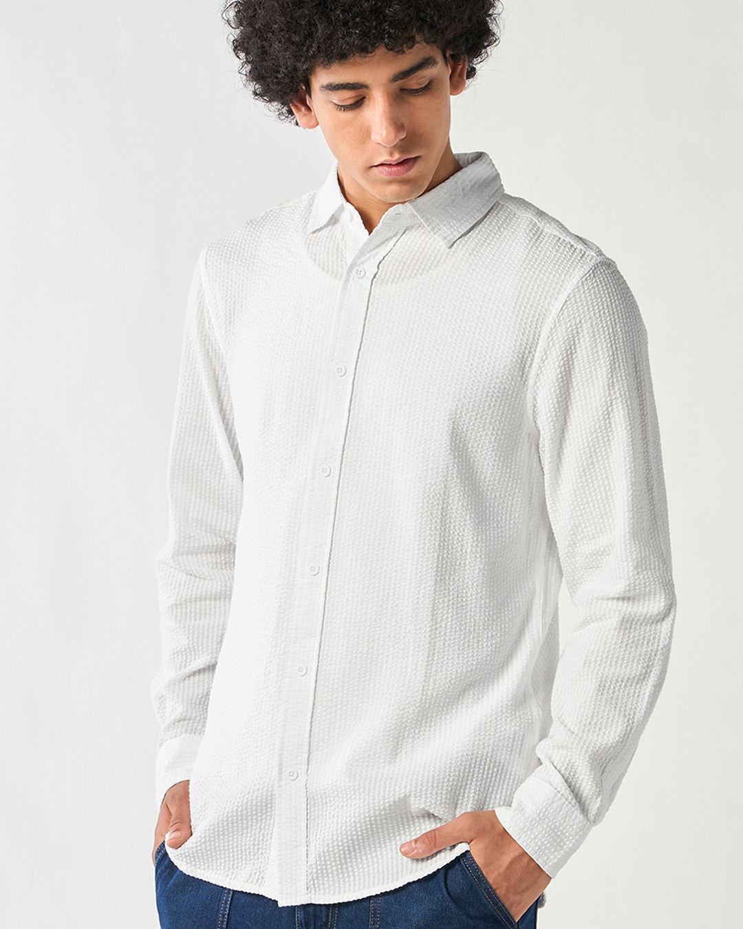 Buy Men's White Textured Shirt Online at Bewakoof