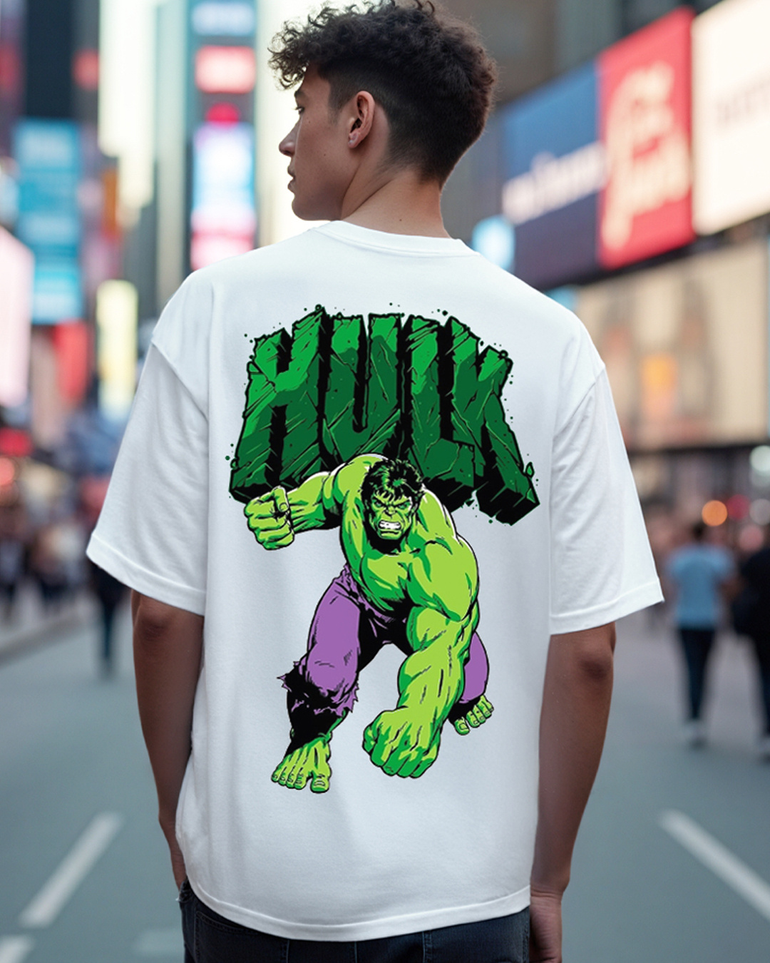 Buy Men's White The Incredible Hulk Graphic Printed Oversized T-shirt ...