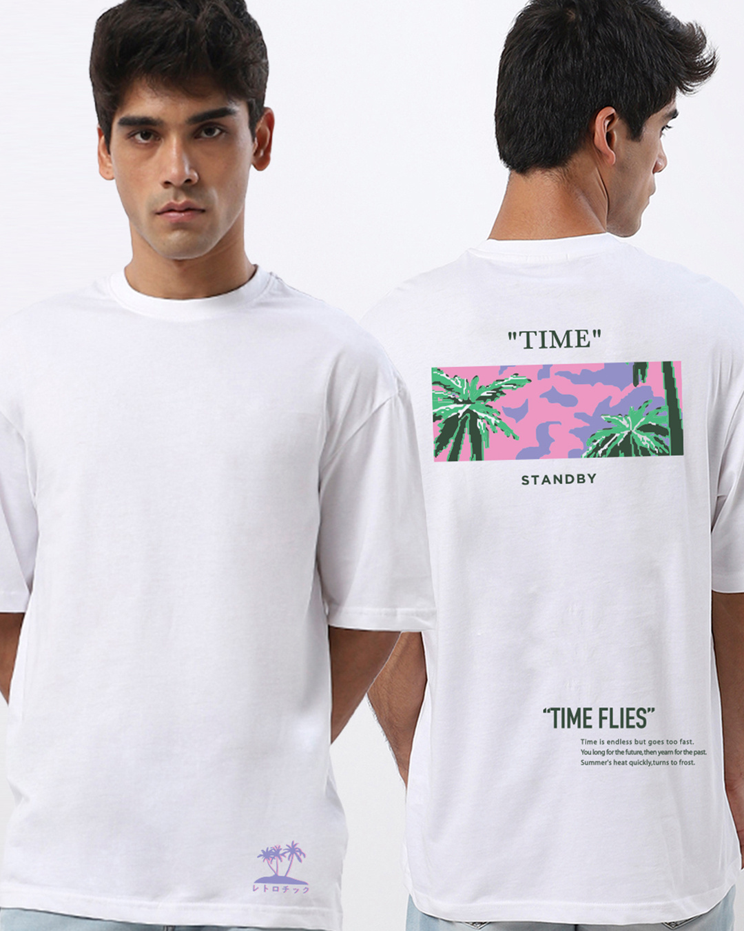 Buy Men's White Time Flies Graphic Printed Oversized T-shirt Online in ...