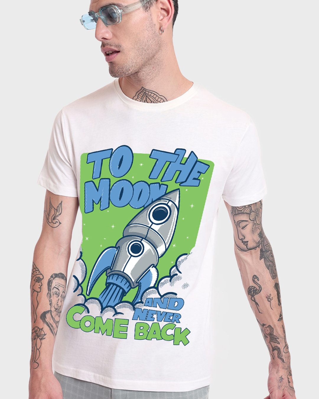 Buy Men's Off White To The Moon Graphic Printed T-shirt Online at Bewakoof