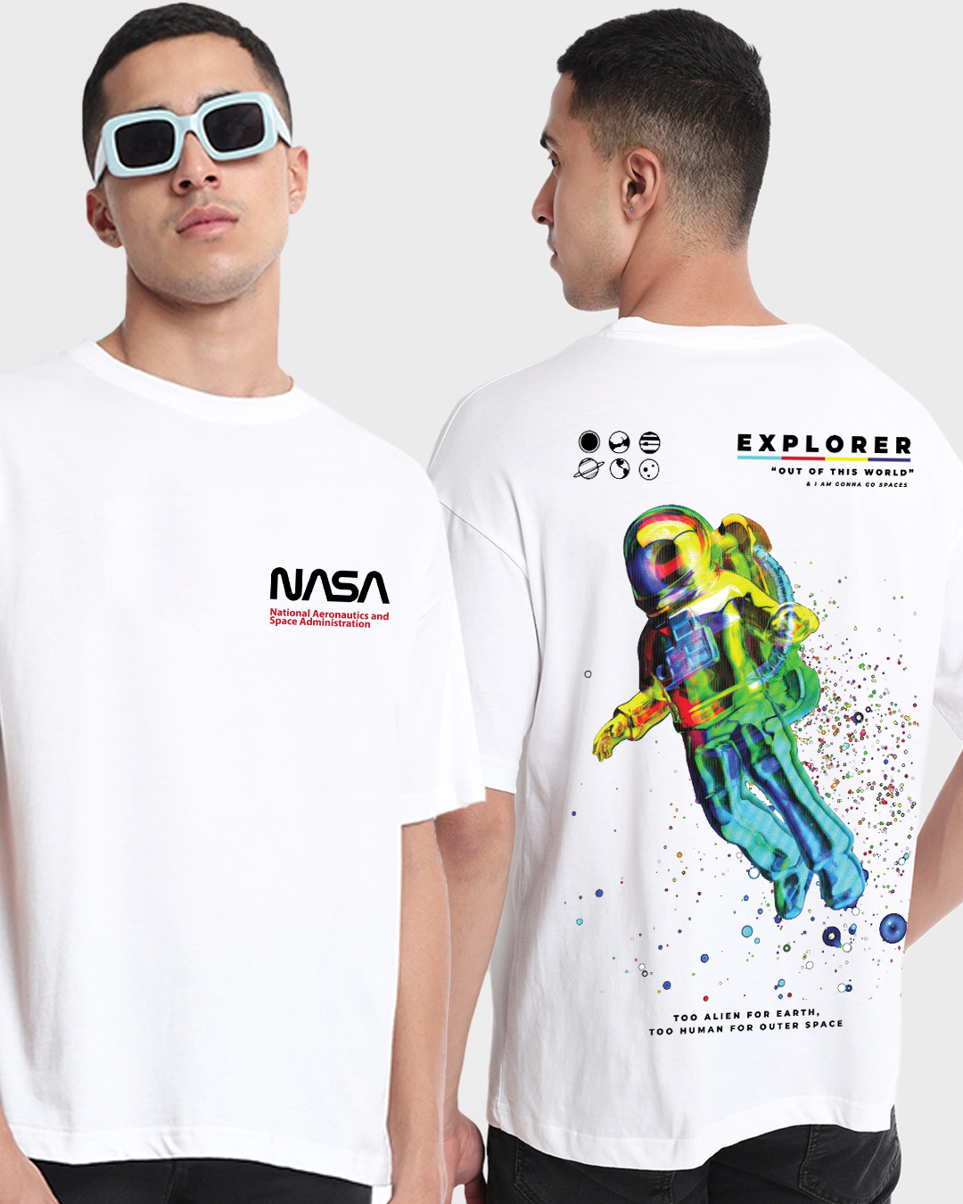 Buy Men's White Too Alien For Earth Graphic Printed Oversized T-shirt ...