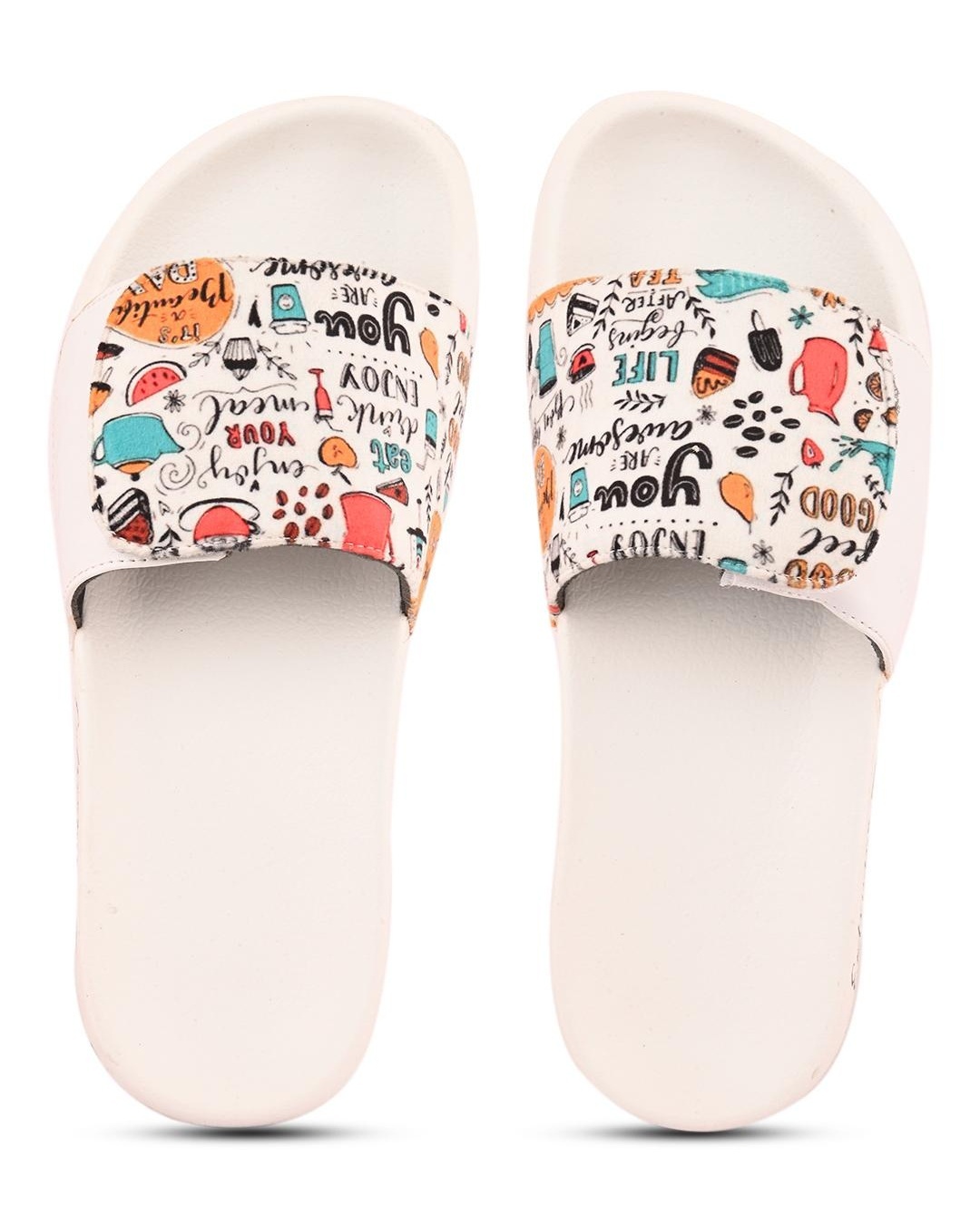 Buy Men's White Typographic Adjustable Strap Sliders Online in India at ...