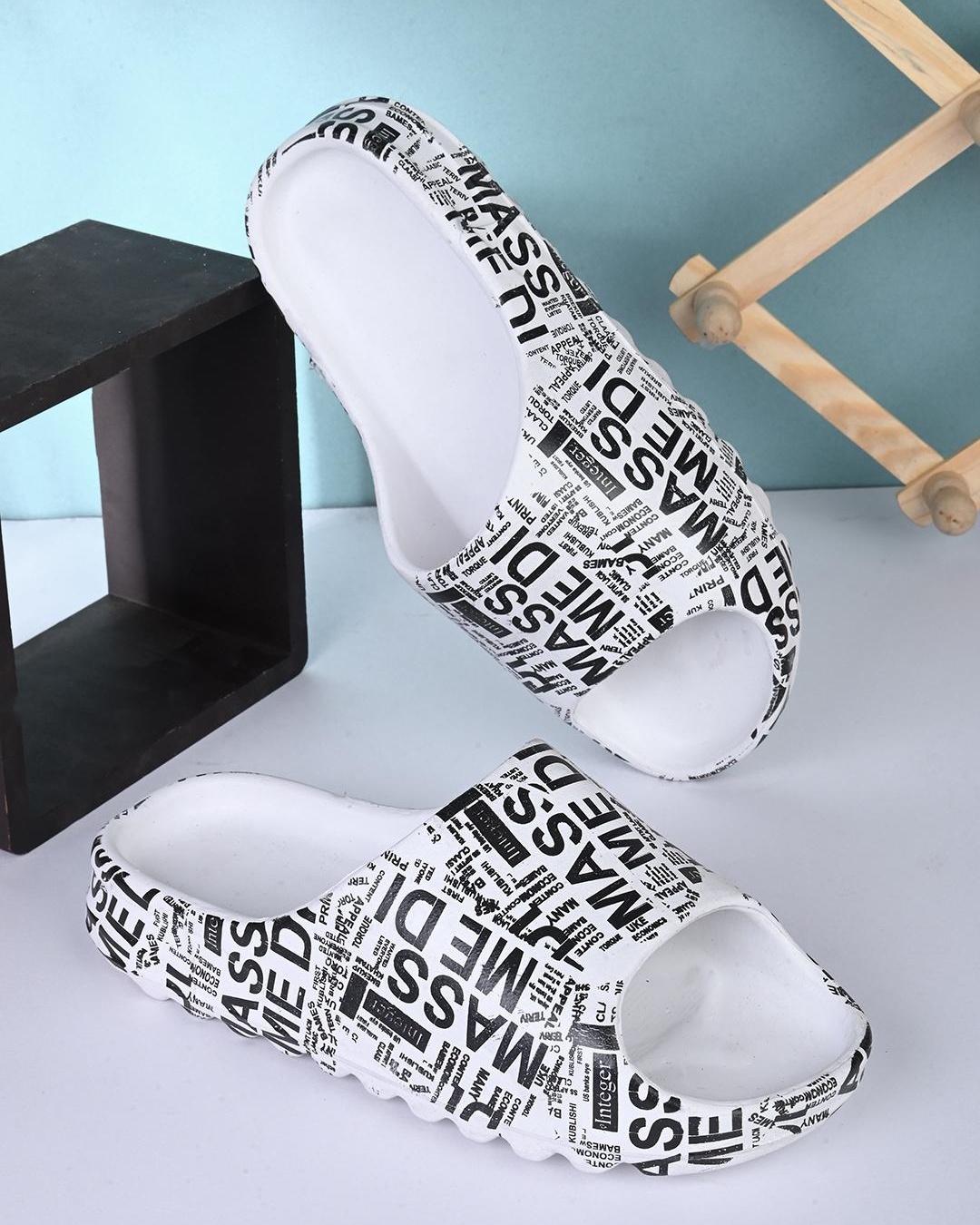Buy Men's White Typography Sliders Online in India at Bewakoof
