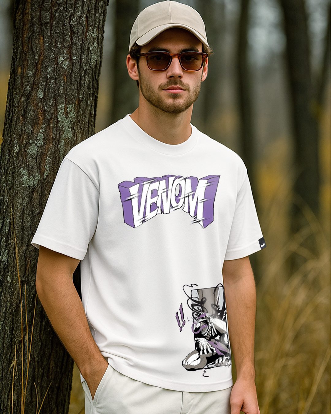 Buy Men's White Venom Graphic Printed Oversized T-shirt Online at Bewakoof