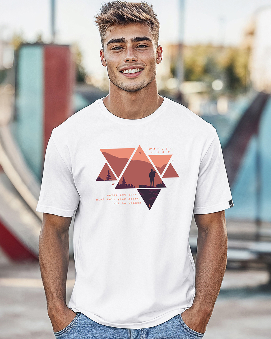 Buy Men's White Wander Geometry T-shirt Online at Bewakoof