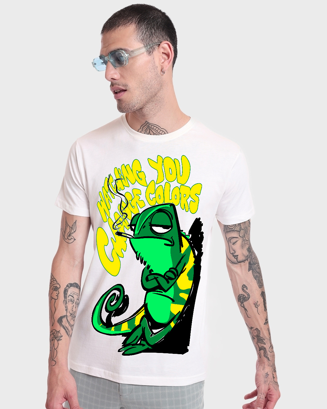 Buy Men's White Watching You Change Colours Graphic Printed T-shirt for ... Buy Men's White Watching You Change Colours Graphic Printed T-shirt for ...